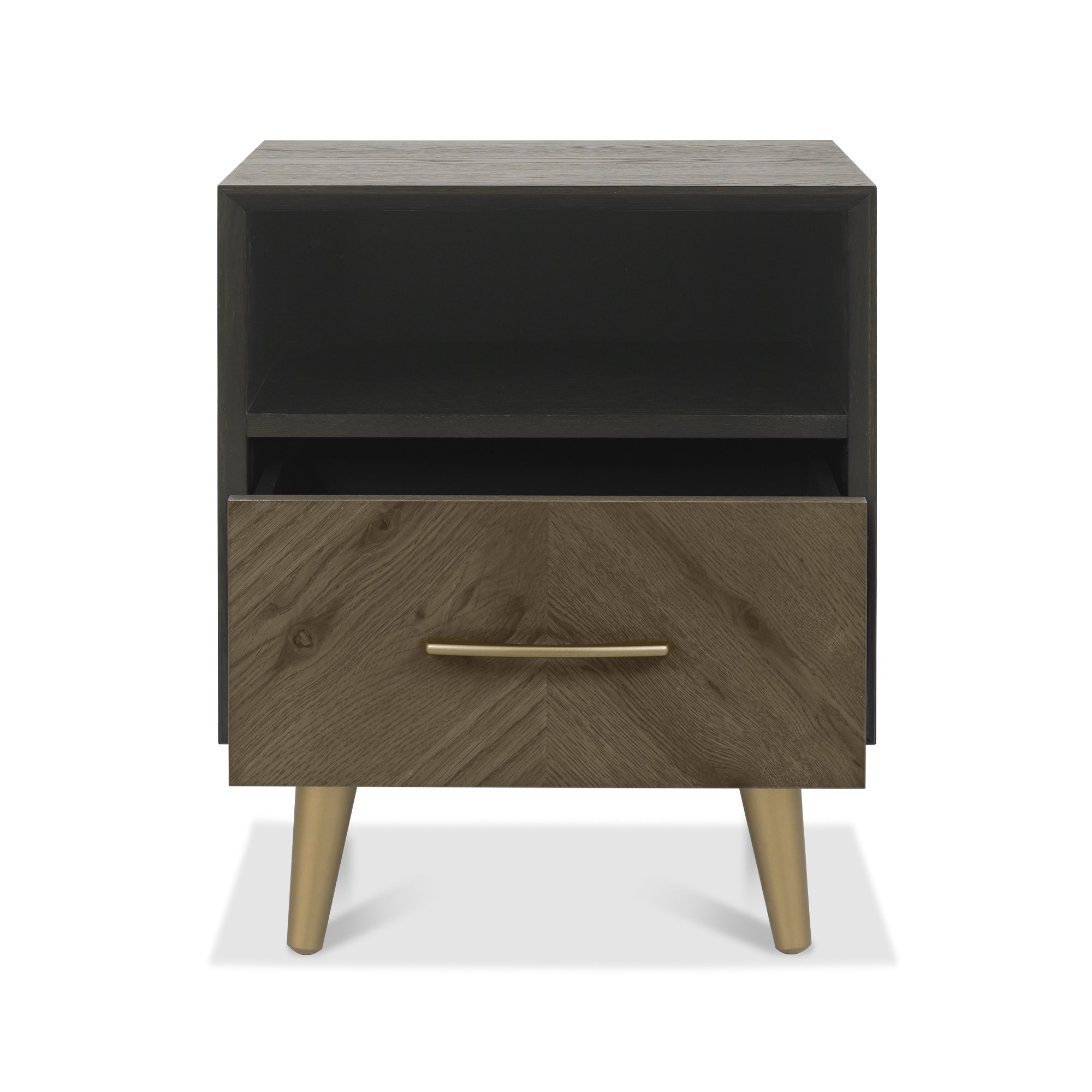 Morreto 1 Drawer Bedside Table - Fumed Oak & Peppercorn - Home Origins