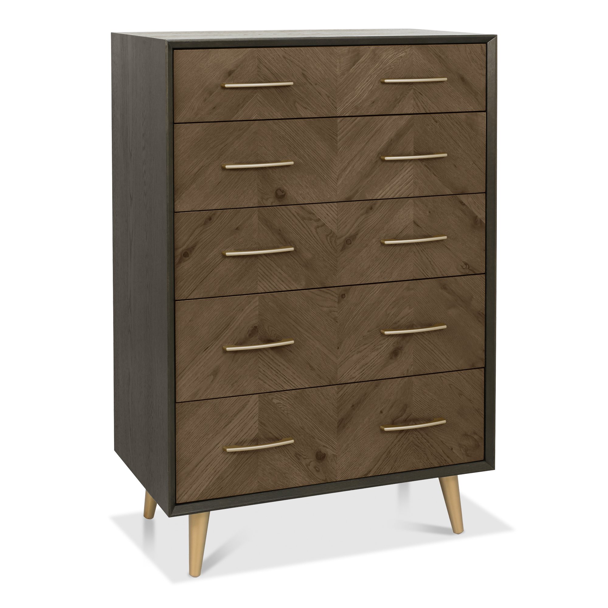 Morreto 5 Drawer Chest - Fumed Oak & Peppercorn - Home Origins
