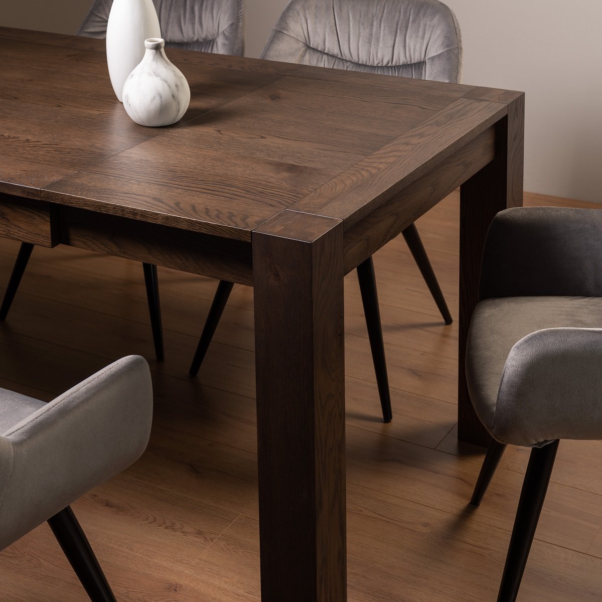 Blake Dark Oak 4-6 Dining Set - Grey Velvet/Black - Home Origins