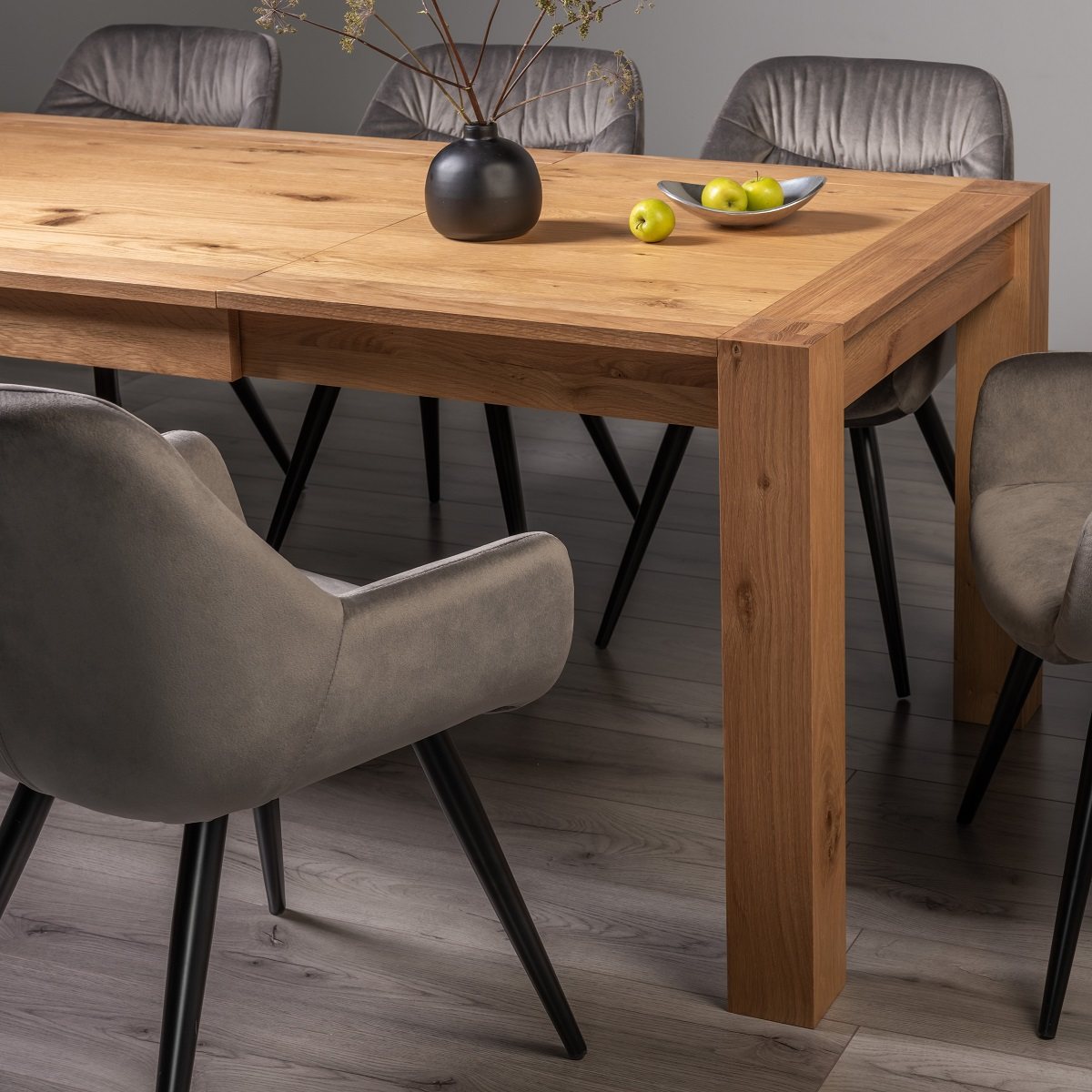 Blake Light Oak 6-8 Dining Set - Grey Velvet - Home Origins