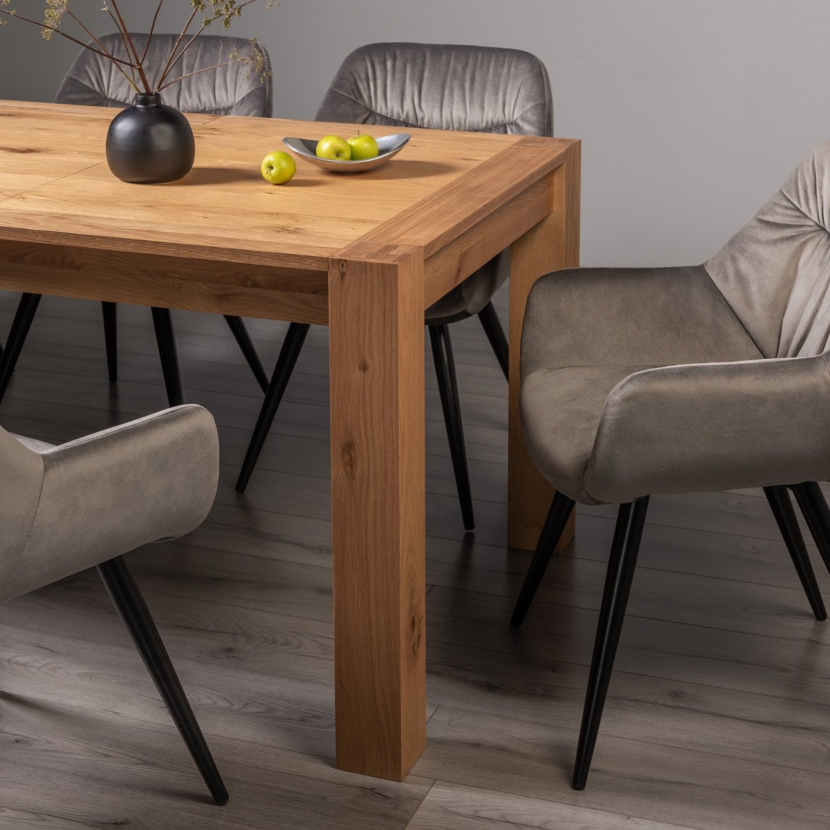 Blake Light Oak 6-8 Dining Set - Grey Velvet - Home Origins