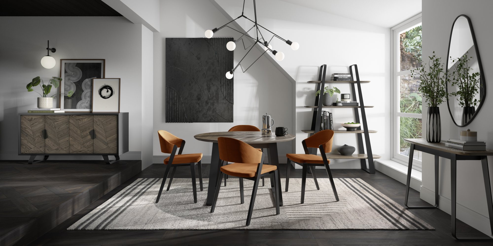 Castello 4 Seat Circular Dining Table - Oak & Peppercorn - Home Origins