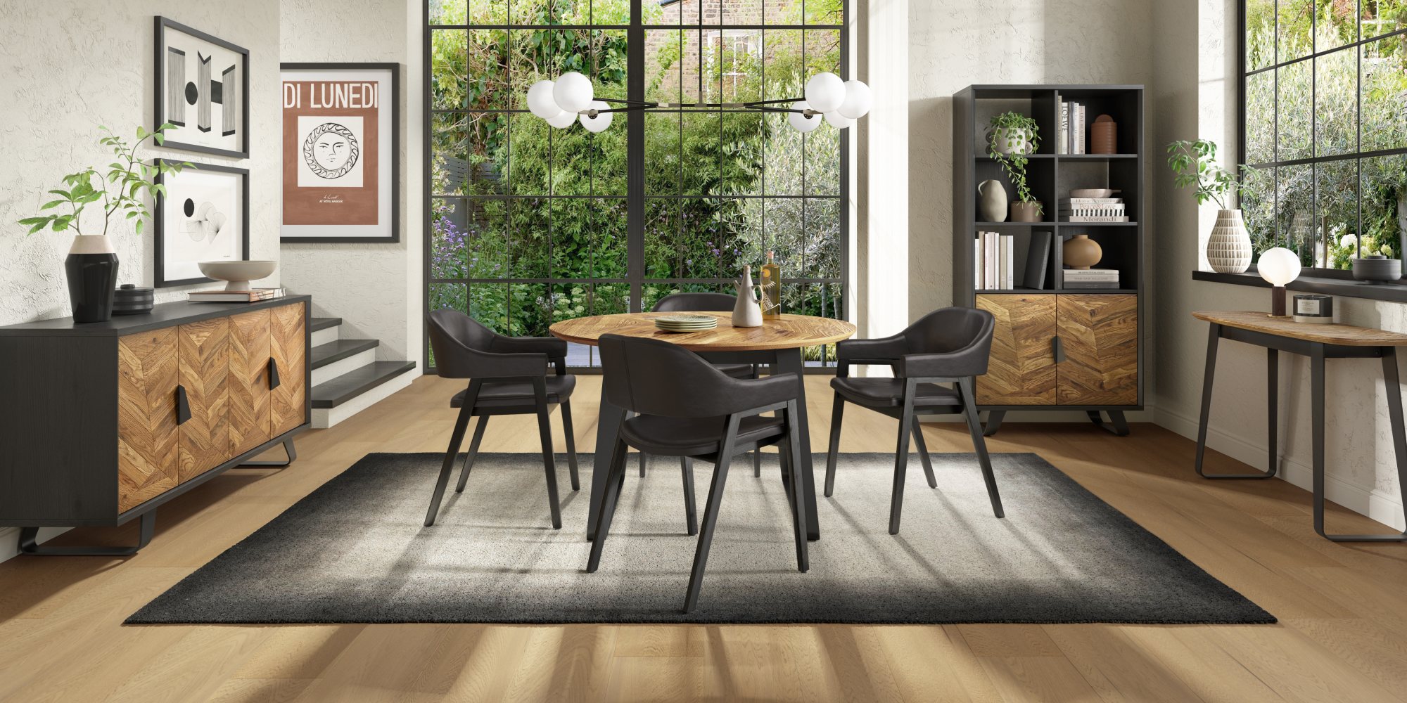 Castello 4 Seat Circular Dining Table - Oak & Peppercorn - Home Origins