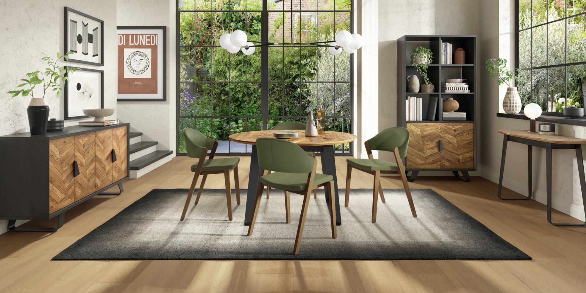 Castello 4 Seat Circular Dining Table - Oak & Peppercorn - Home Origins
