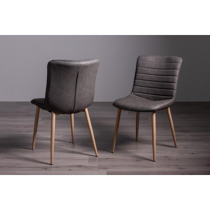 Johansen Scandi Oak 6 8 Seater Dining Table 6 Eriksen Dark Grey Faux Leather Chairs